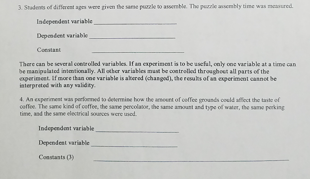 Solved For each experiment constants below, specify the | Chegg.com