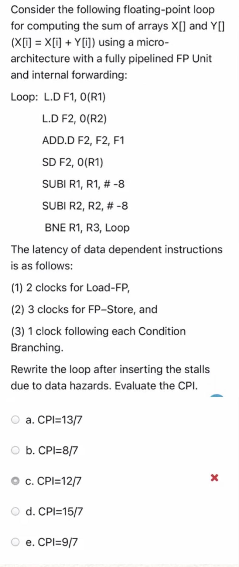 Solved (X[i]=X[i]+Y[i]) using a micro- architecture with a | Chegg.com