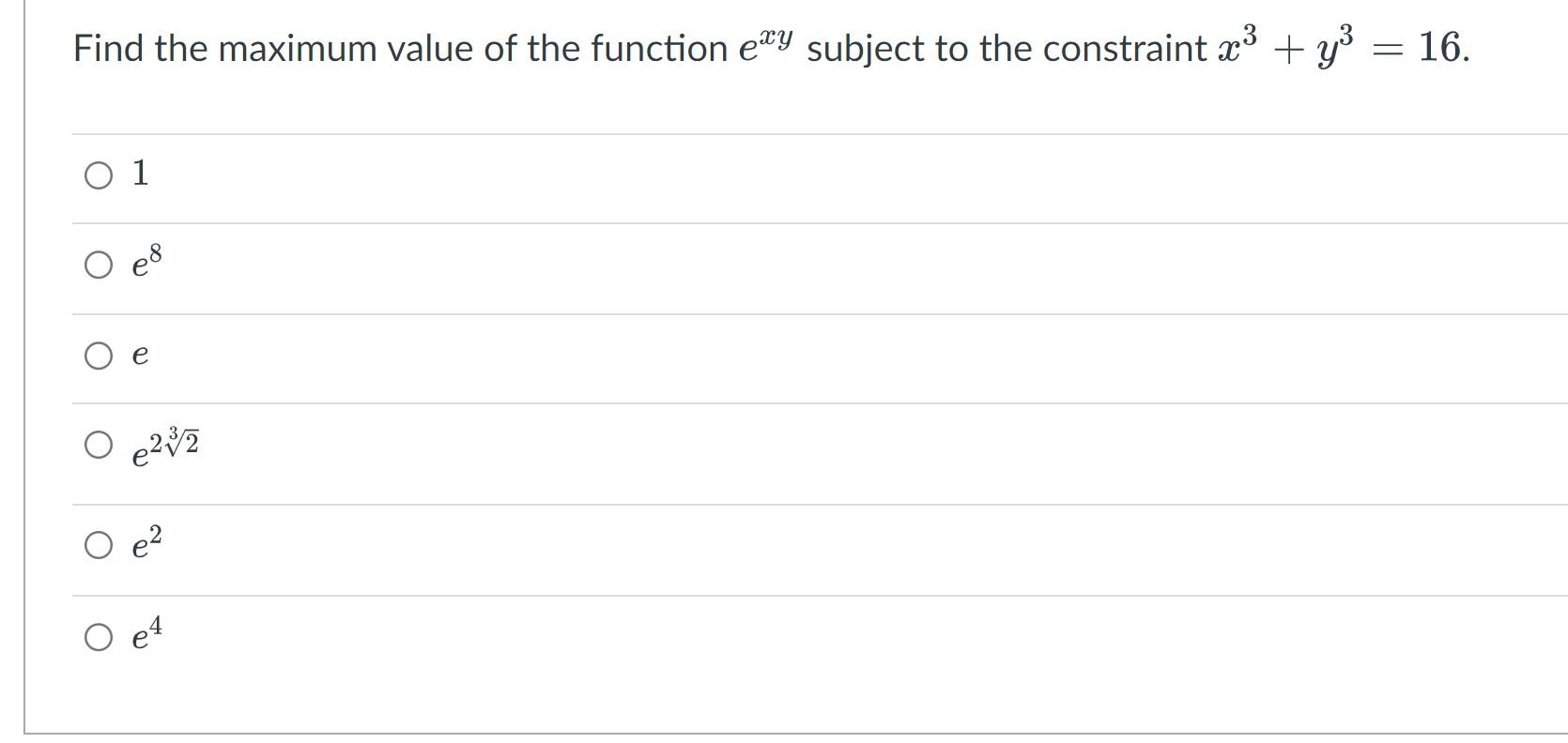 Solved Find the maximum value of the function exy subject to | Chegg.com