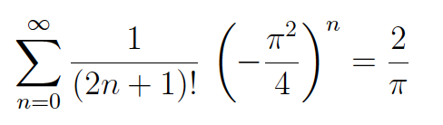 Solved ∑n=0∞(2n+1)!1(−4π2)n=π2 | Chegg.com