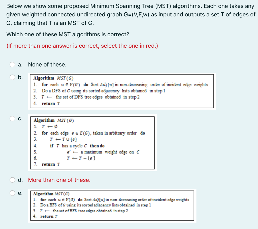 Solved Below we show some proposed Minimum Spanning Tree | Chegg.com