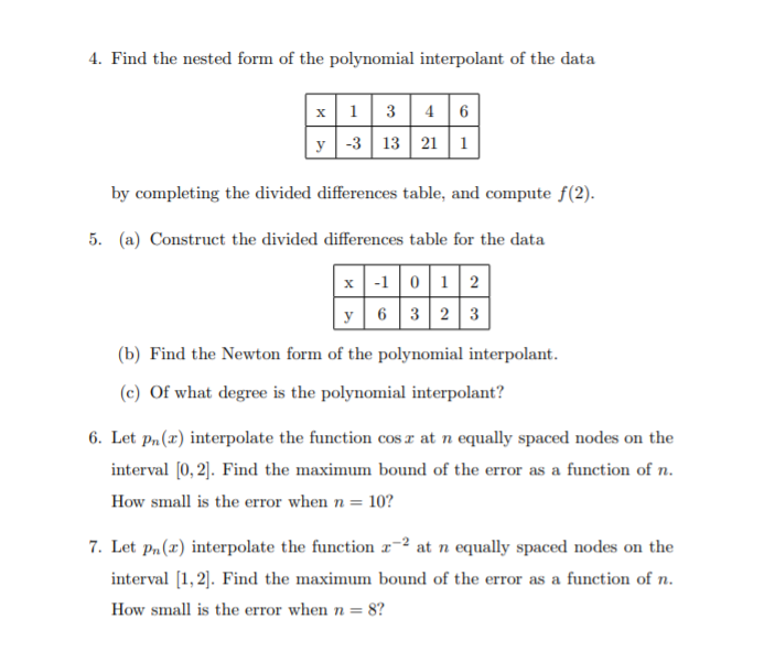 Solved 4. Find the nested form of the polynomial interpolant | Chegg.com