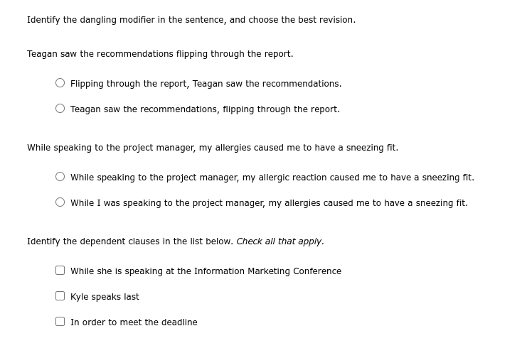 Solved Identify the sentences with dangling modifiers. Be | Chegg.com