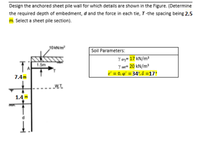 Solved Design the anchored sheet pile wall for which details | Chegg.com
