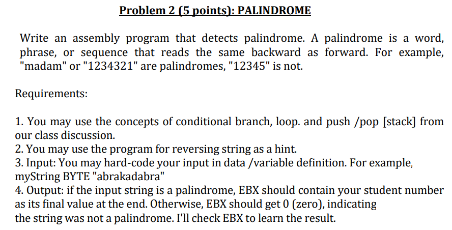 Use Masm X86 Only For 2 Set The Input String