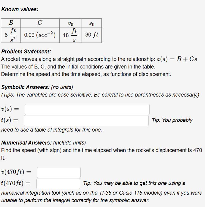 Known values: Problem Statement: A rocket moves along | Chegg.com