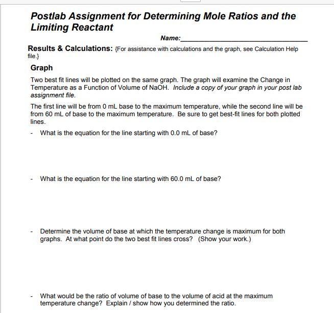 Name: Results \& Calculations: \{For assistance with | Chegg.com