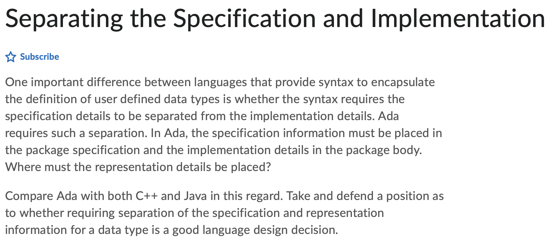Solved Separating the Specification and Implementation 个 | Chegg.com