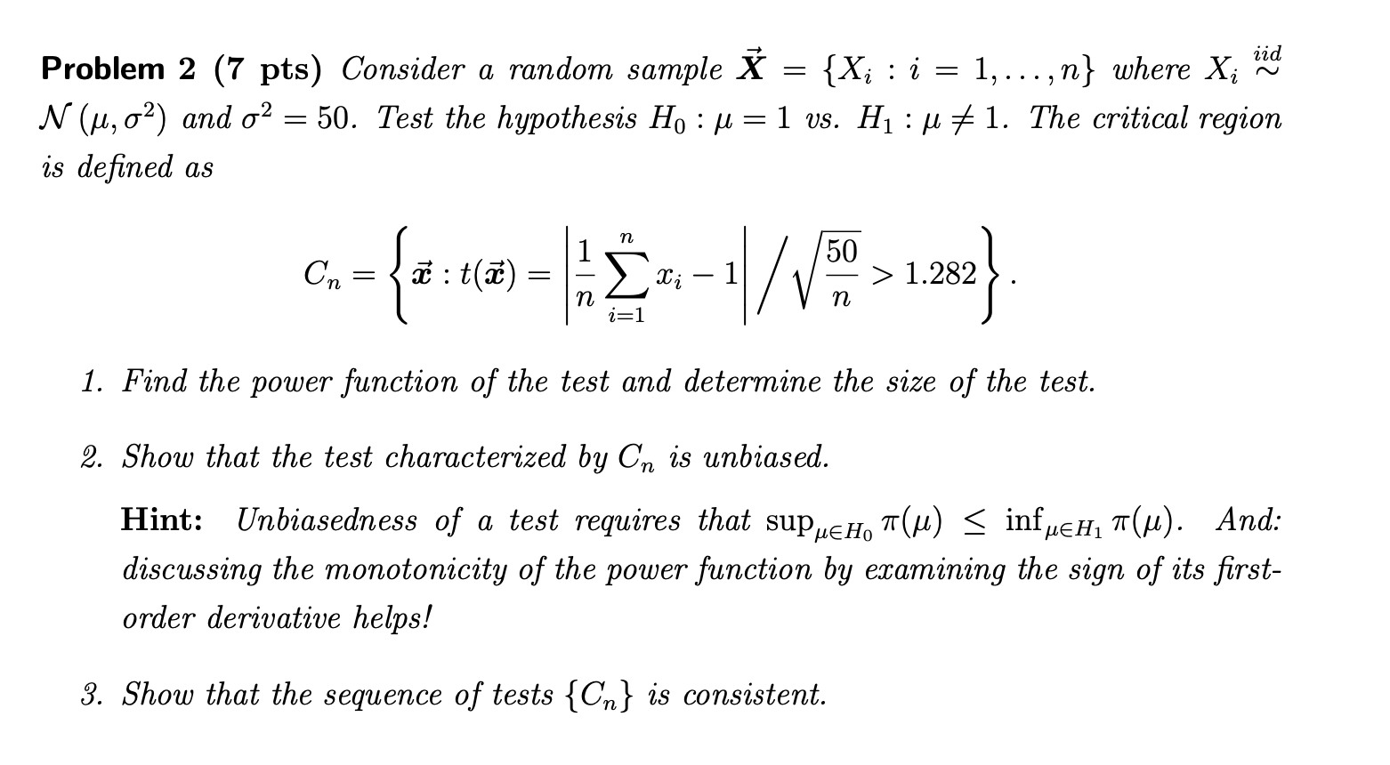 Solved Problem 2 (7 pts) Consider a random sample | Chegg.com
