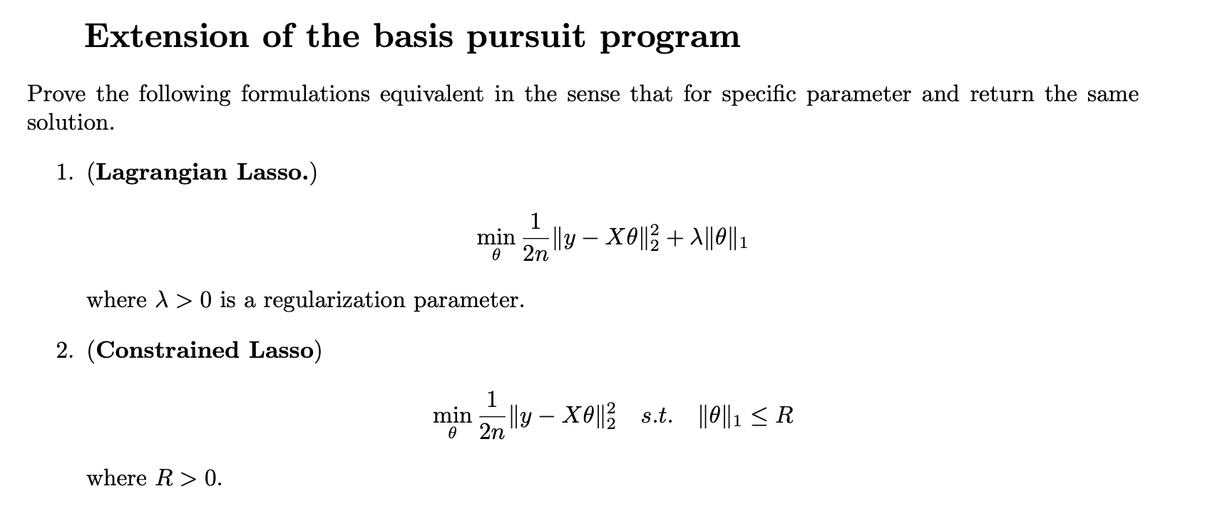 Extension of the basis pursuit program Prove the | Chegg.com