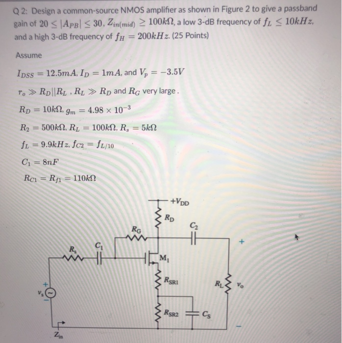 Q 2: Design a common-source NMOS amplifer as shown in | Chegg.com