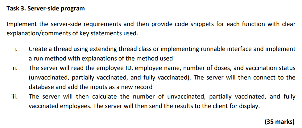 Solved Task 3. Server-side program Implement the server-side | Chegg.com