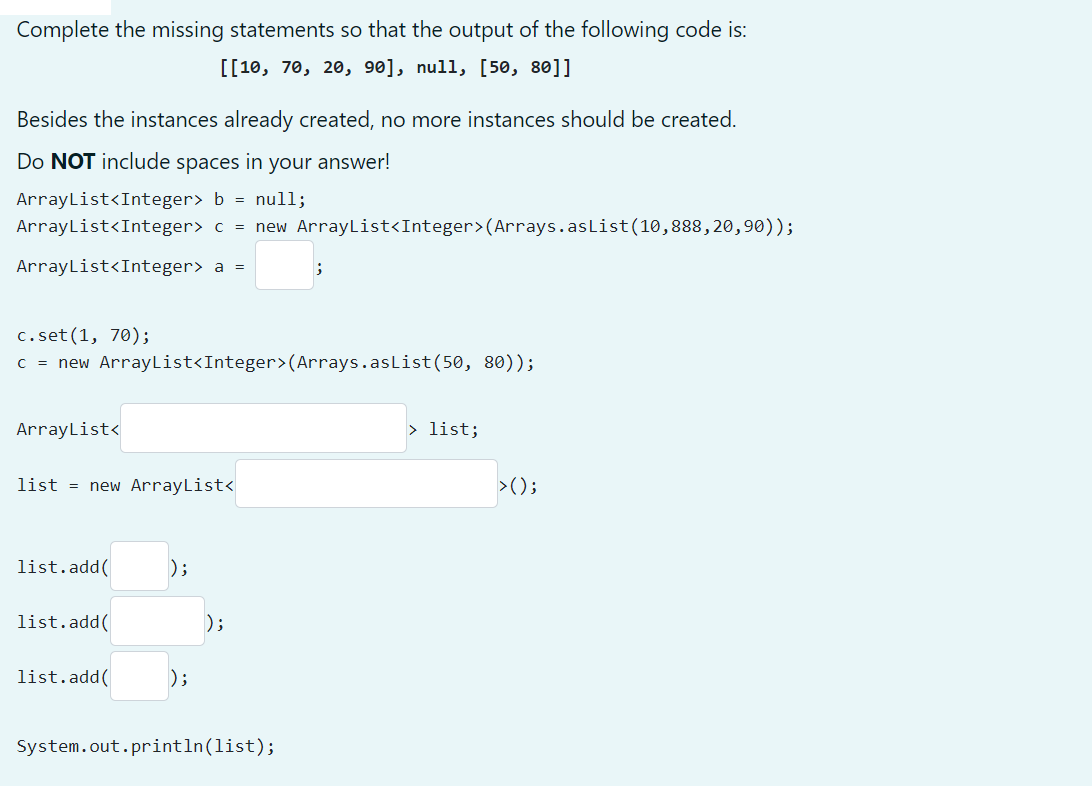 Solved Complete the missing statements so that the output of | Chegg.com