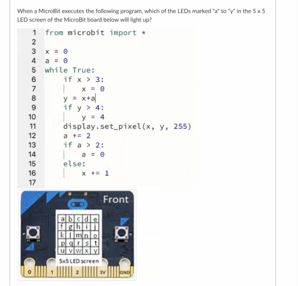 Solved When a MicroBit executes the following program, which | Chegg.com