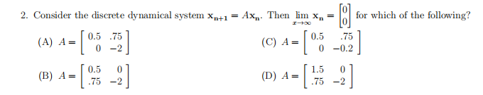 Solved 2. Consider the discrete dynamical system xn+1 = Ax. | Chegg.com
