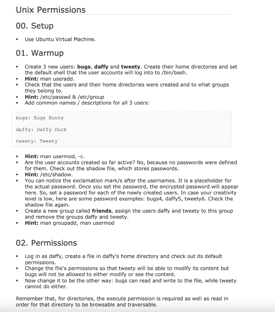 Solved Please do not forget to solve 02 (Permissions) and 03 | Chegg.com