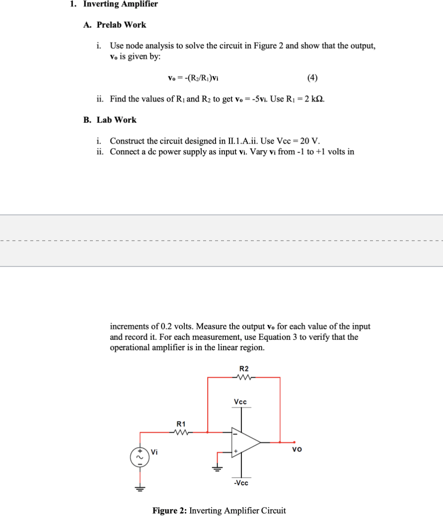 Solved 1. Inverting Amplifier A. Prelab Work i. Use node | Chegg.com