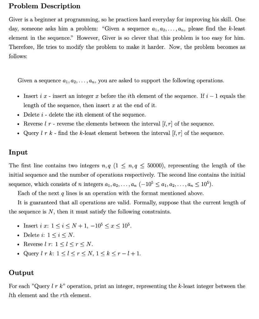 Solved Problem Description Giver is a beginner at | Chegg.com
