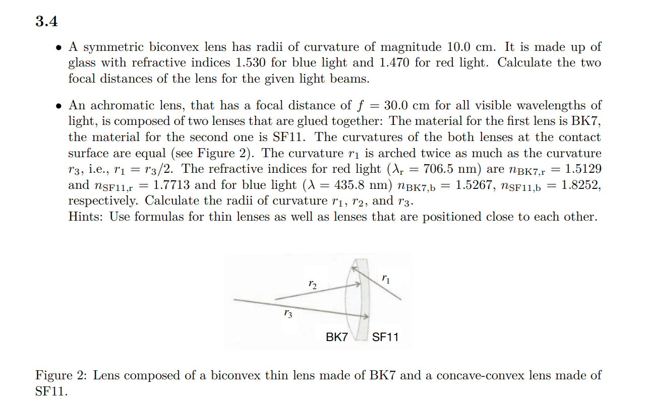 Solved - A symmetric biconvex lens has radii of curvature of | Chegg.com