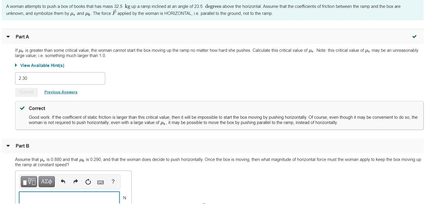 Solved A woman attempts to push a box of books that has mass | Chegg.com