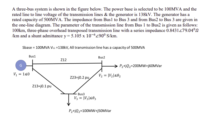 Solved A three-bus system is shown in the figure below. The | Chegg.com