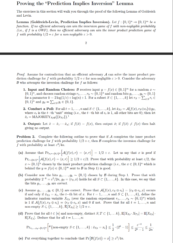 Solved Proving the "Prediction Implies Inversion" Lemma The | Chegg.com