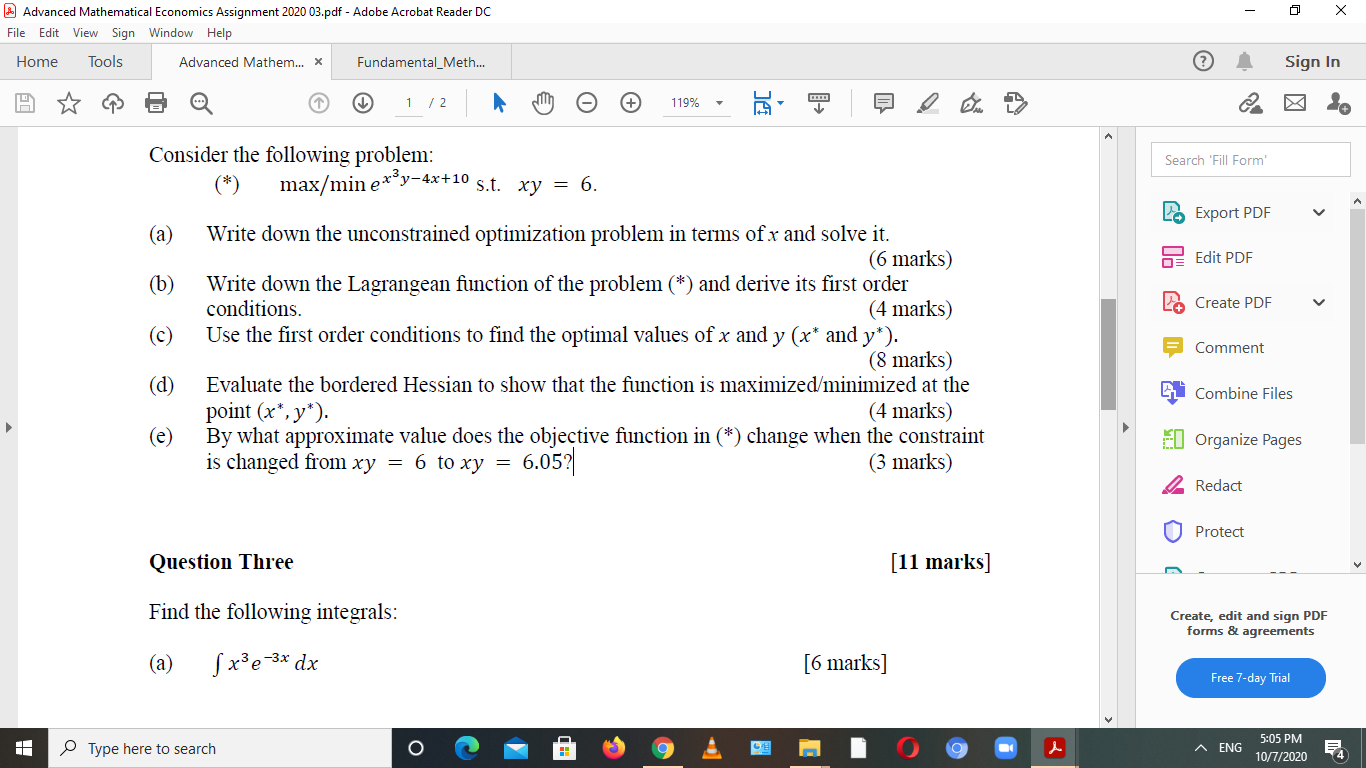 Solved - х A Advanced Mathematical Economics Assignment 2020 | Chegg.com