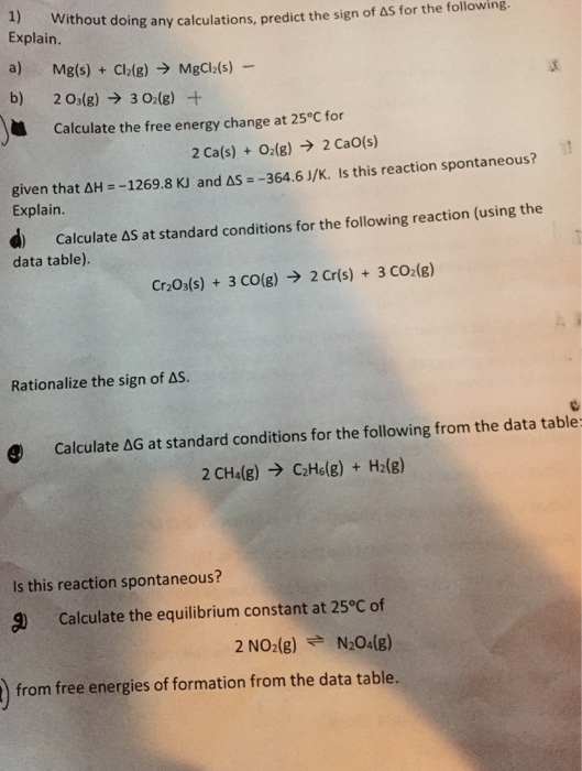 Solved Without doing any calculations, predict the sign of | Chegg.com