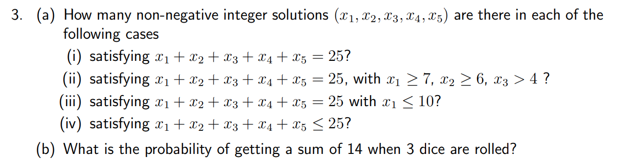 Solved 3. (a) How many non-negative integer solutions (X1, | Chegg.com