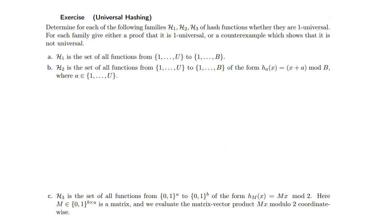 Solved Exercise Universal Hashing Determine For Each Of 