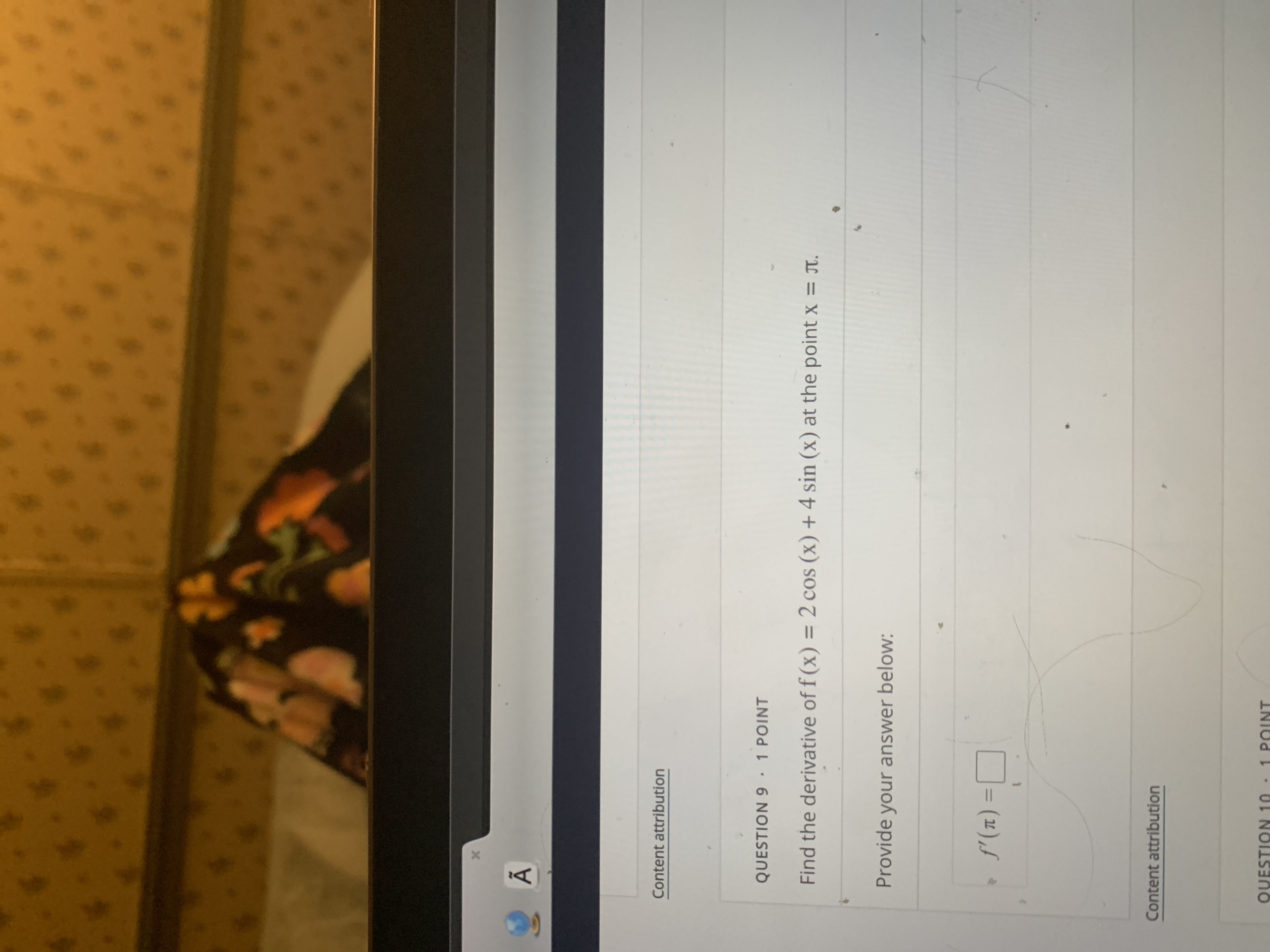 Solved QUESTION 9*1 ﻿POINTFind the derivative of | Chegg.com