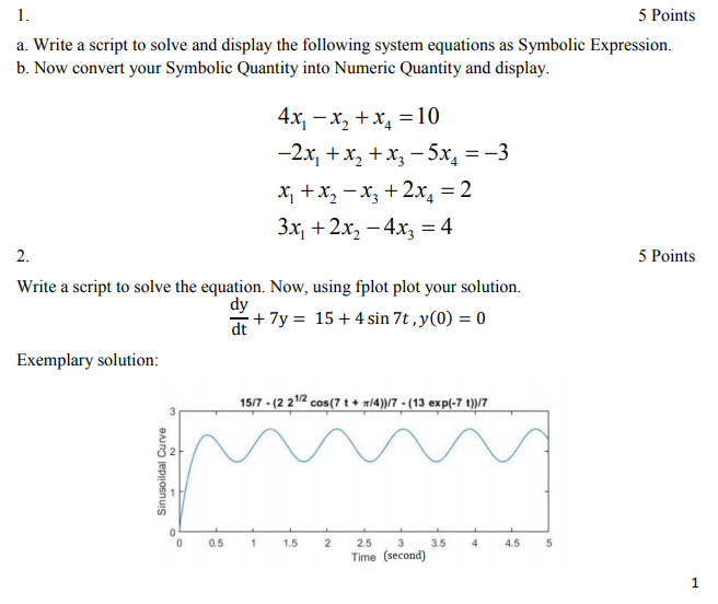 5 Points a. Write a script to solve and display the | Chegg.com