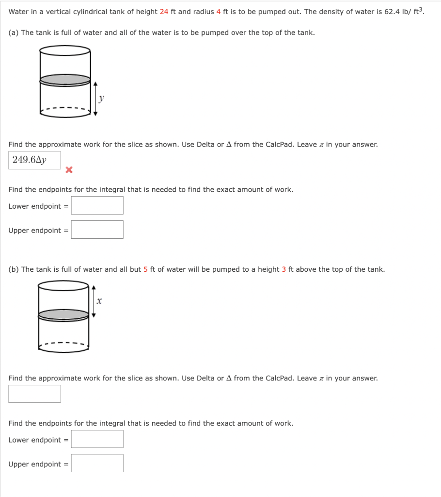 Solved Water in a vertical cylindrical tank of height 24ft | Chegg.com