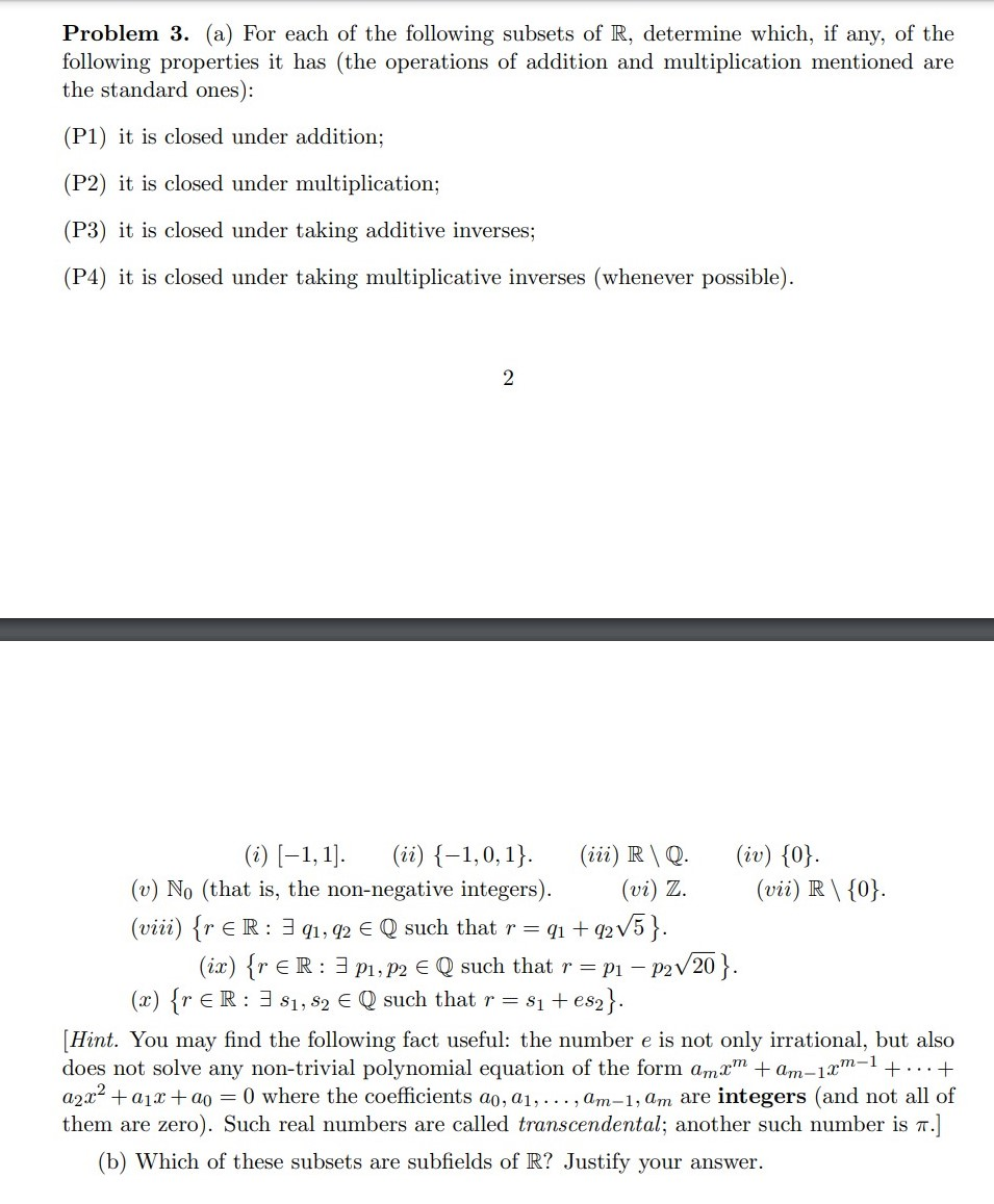 Solved Problem 3. (a) For each of the following subsets of | Chegg.com