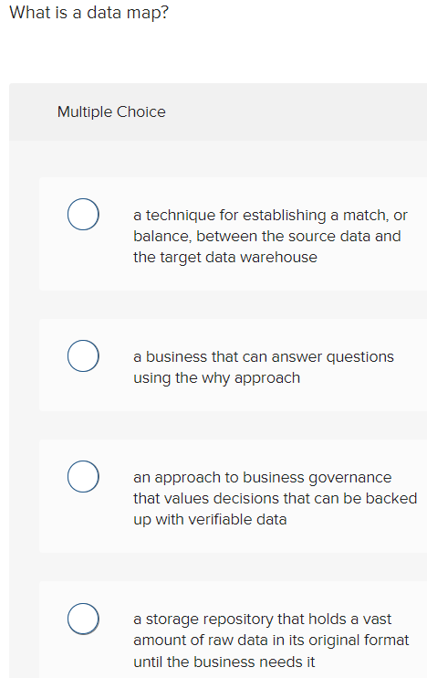 Solved What is a data map?Multiple Choicea technique for | Chegg.com