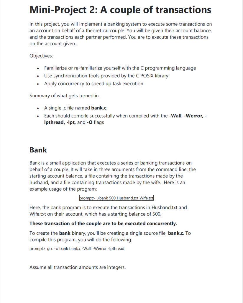 Solved Mini-Project 2: A couple of transactions In this | Chegg.com