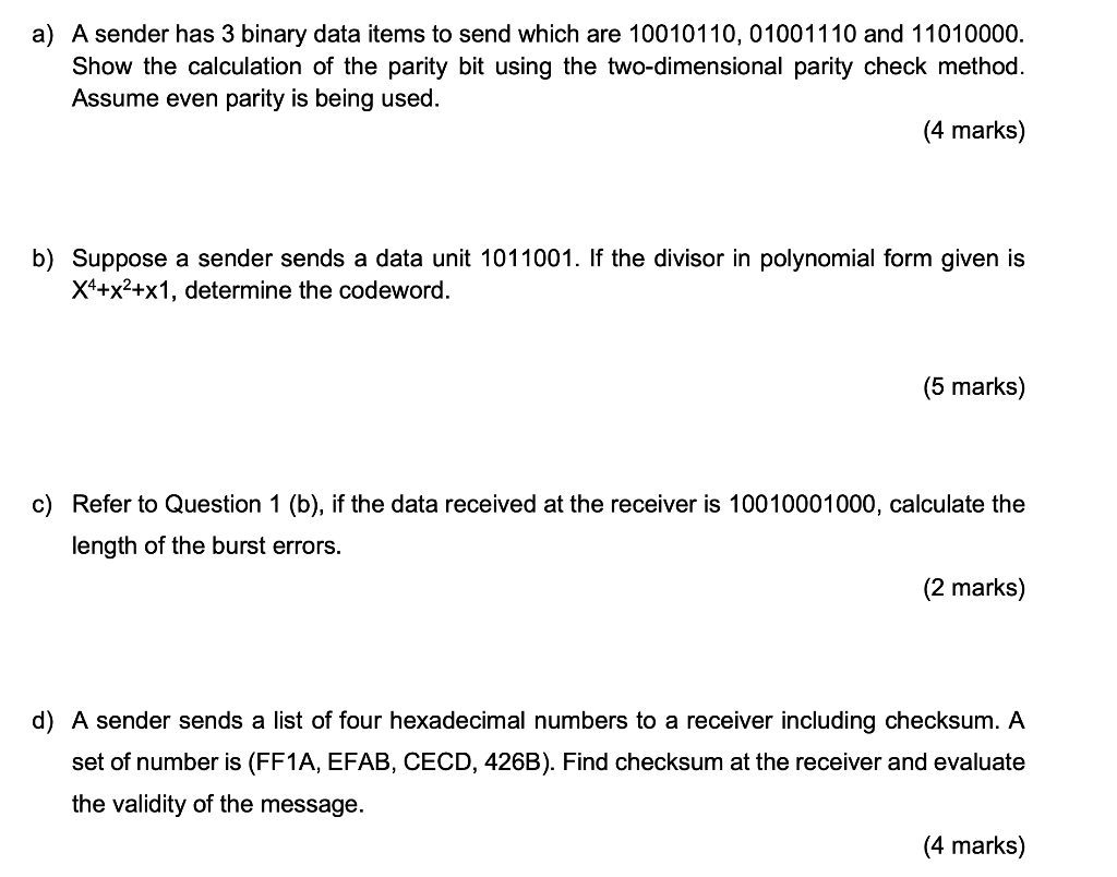 Solved a) A sender has 3 binary data items to send which are | Chegg.com