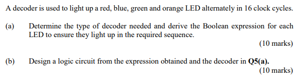 Solved A decoder is used to light up a red, blue, green and | Chegg.com