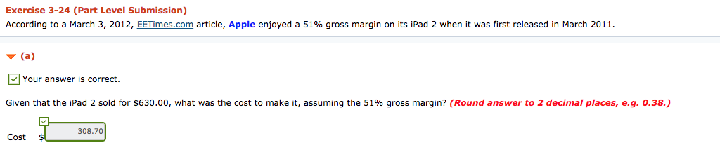 Solved Exercise 3-7 (Part Level Submission) Julianna | Chegg.com