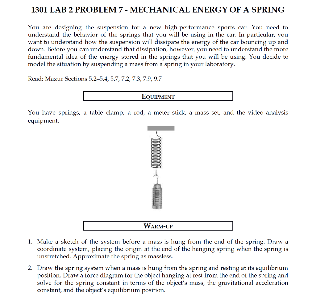 Solved 1301 LAB 2 PROBLEM 7 - MECHANICAL ENERGY OF A SPRING | Chegg.com