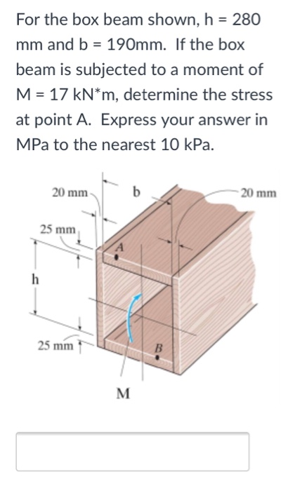 Solved For the box beam shown, h 280 mm and b 190mm. If the | Chegg.com