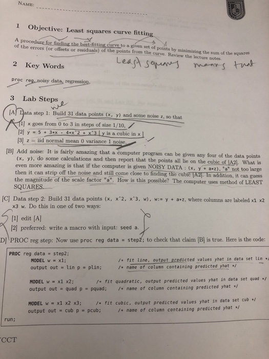 NAME: 1 Objective: Least squares curve fitting | Chegg.com