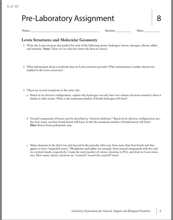 Solved 5 of 10 Pre-Laboratory Assignment Section- Lewis | Chegg.com Solved 5 of 10 Pre-Laboratory Assignment Section- Lewis | Chegg.com