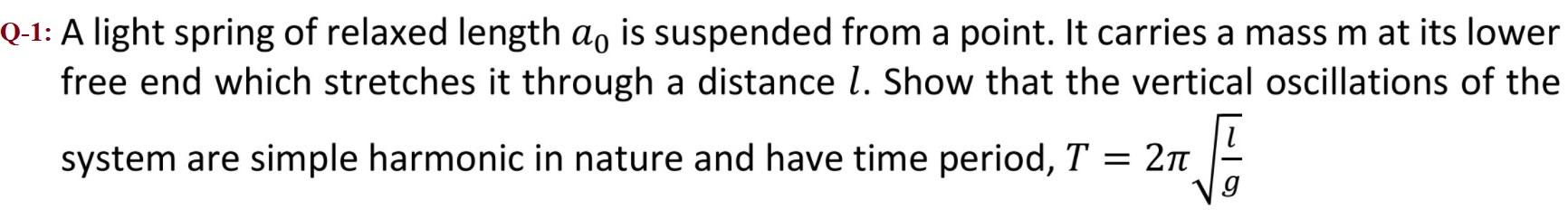 Solved Q-1: A light spring of relaxed length do is suspended | Chegg.com