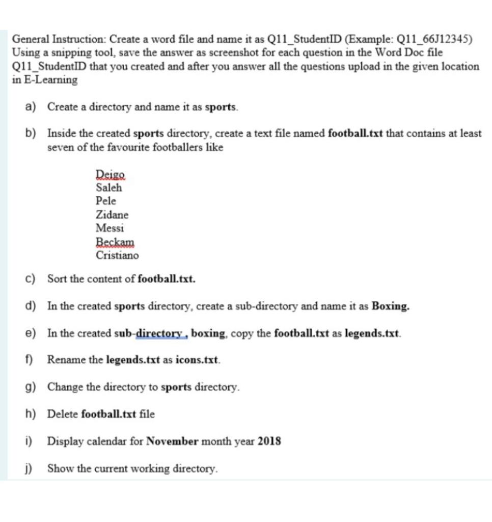 Solved General Instruction: Create a word file and name it | Chegg.com
