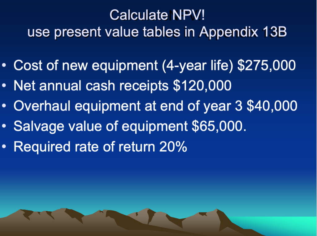 Solved Calculate NPV! use present value tables in Appendix | Chegg.com