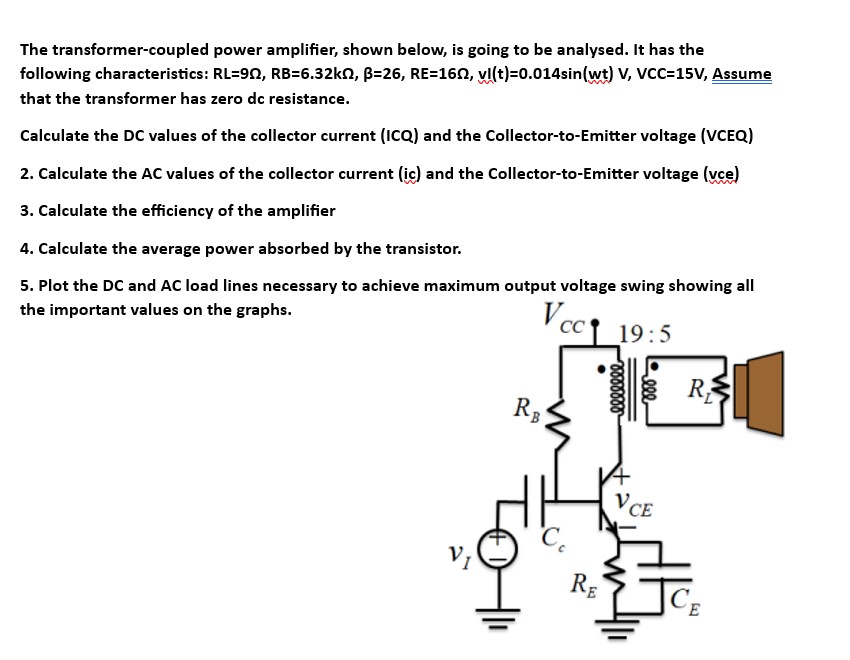 Solved The transformer-coupled power amplifier, shown below, | Chegg.com
