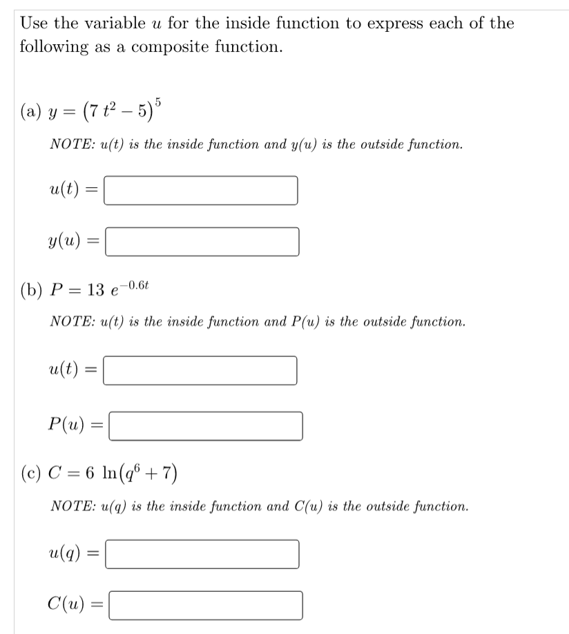 Solved Use the variable u for the inside function to express | Chegg.com
