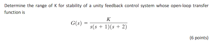 Solved Determine the range of K for stability of a unity | Chegg.com