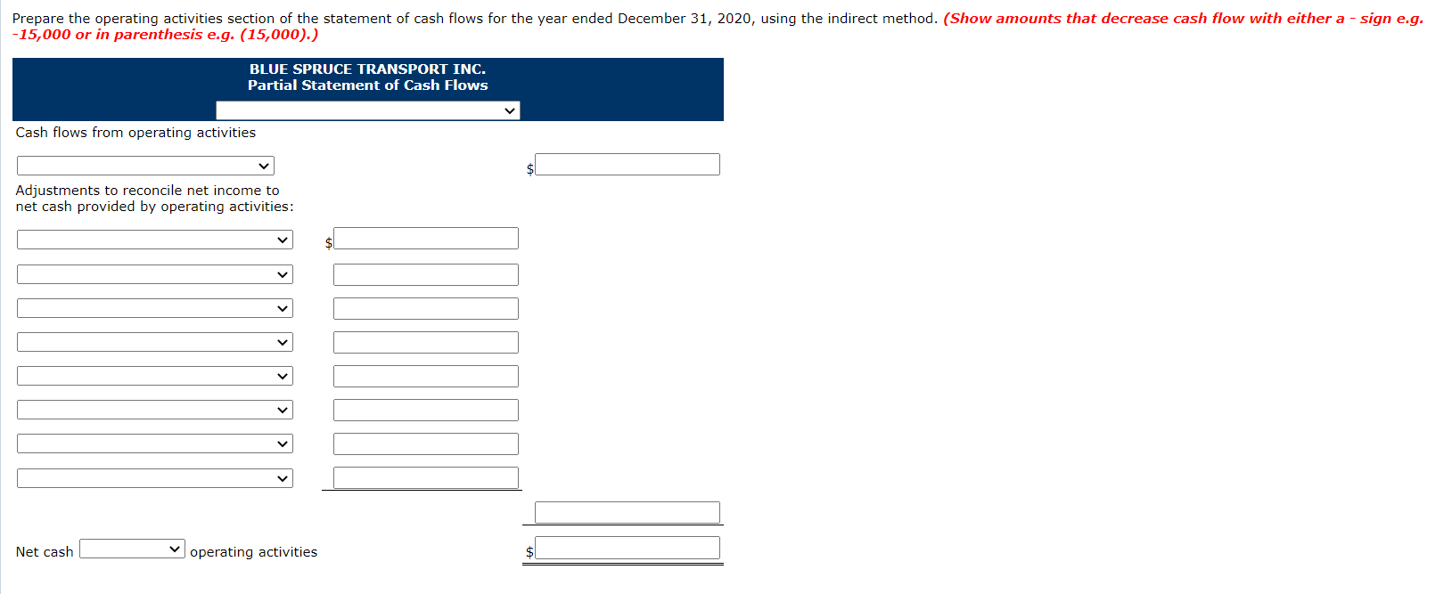 Solved A) Prepare the operating activities section of | Chegg.com